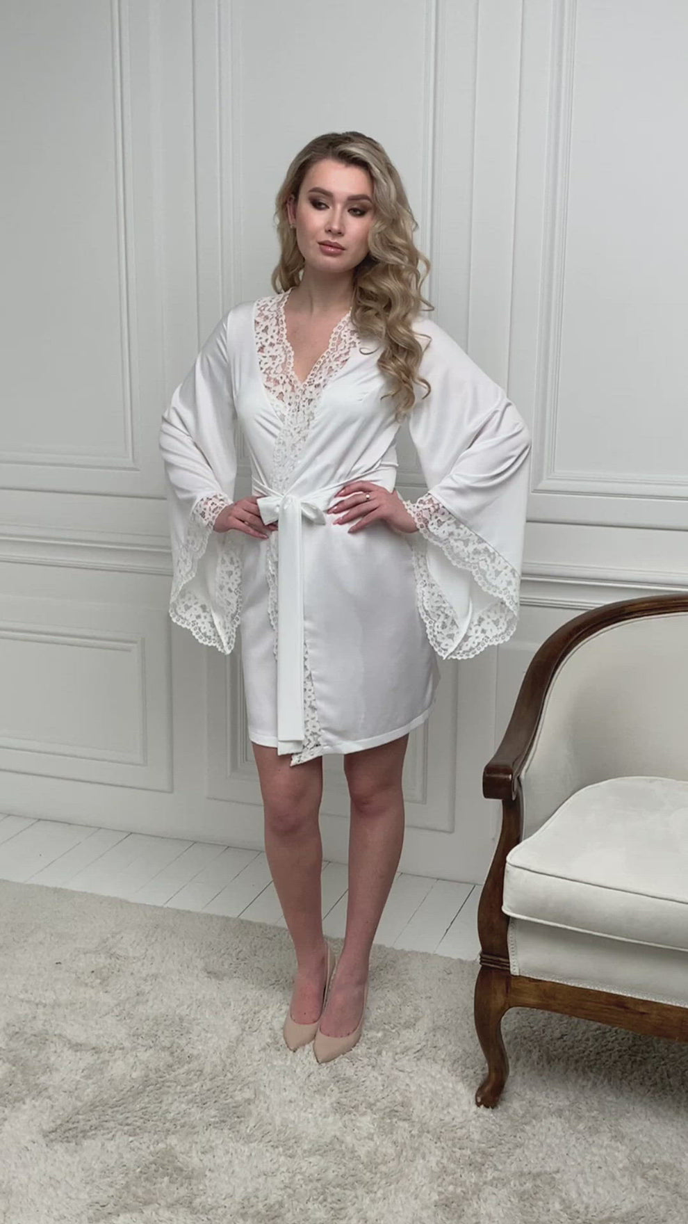 Bridal robe with lace White & Ivory | Bella Donna Handmade ️ – BellaDonnaUa