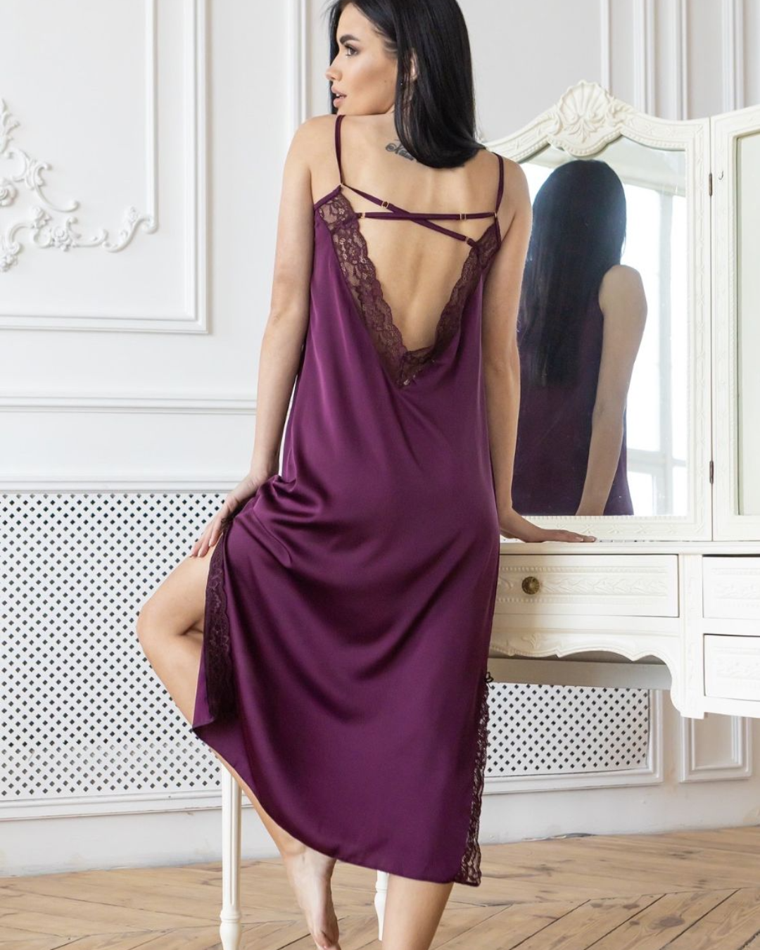 Long black nightgown with an open back | Handmade ️ – BellaDonnaUa