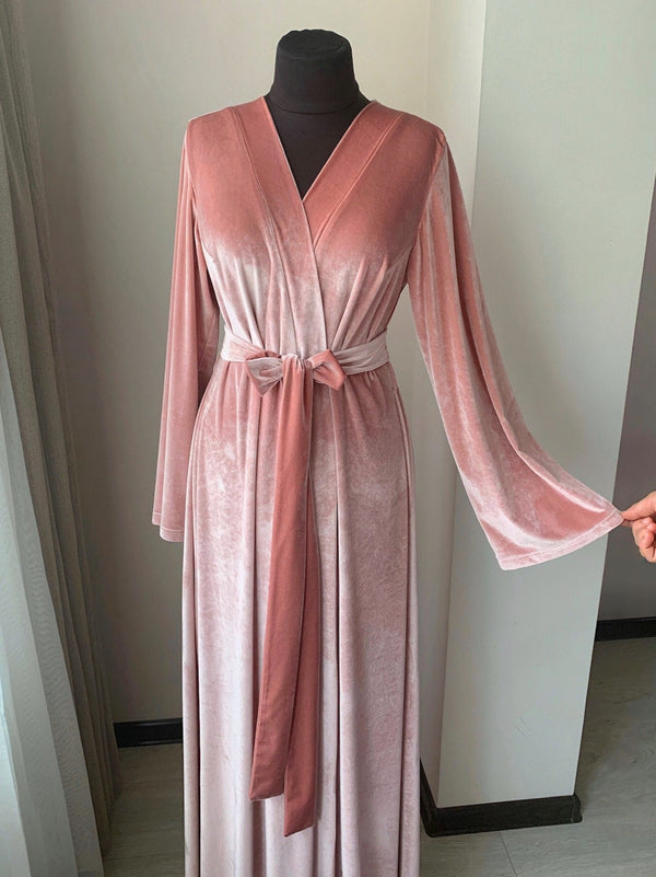 Pink velvet robe long Gift for women | BellaDonnaUa Handmade ️