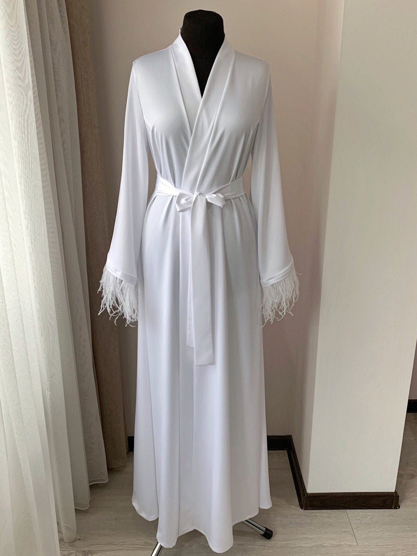 Feather bridal robe long White | Bella Donna Handmade ️