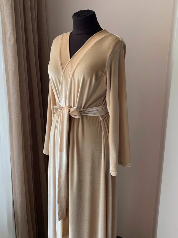 Beige velvet robe long | BellaDonnaUa Handmade ️
